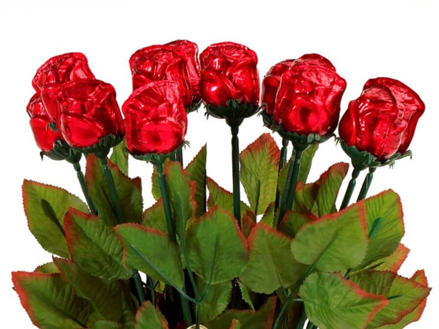 O’Shea’s Long Stem Chocolate Red Rose Foil w/ Leaves - O’Shea’s Candies